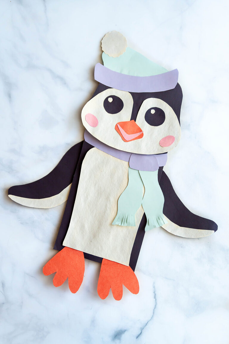 Penguin Paper Bag Puppet - 2 Ways! (Free Template) - My Crafty Mama